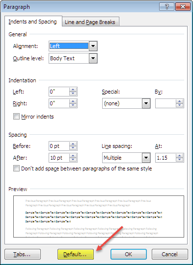 Change Default Settings